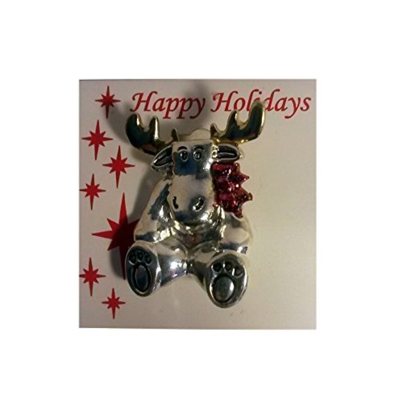 Imported | Holiday | Happy Holidays Silver With Gold Antlers Red Bow ...